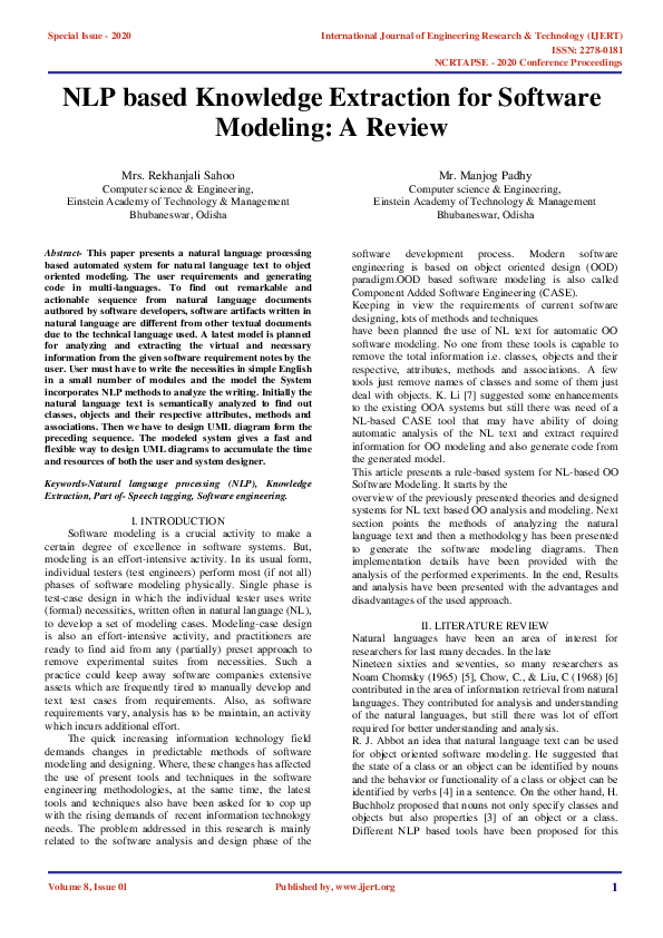 (PDF) NLP based Knowledge Extraction for Software Modeling: A Review