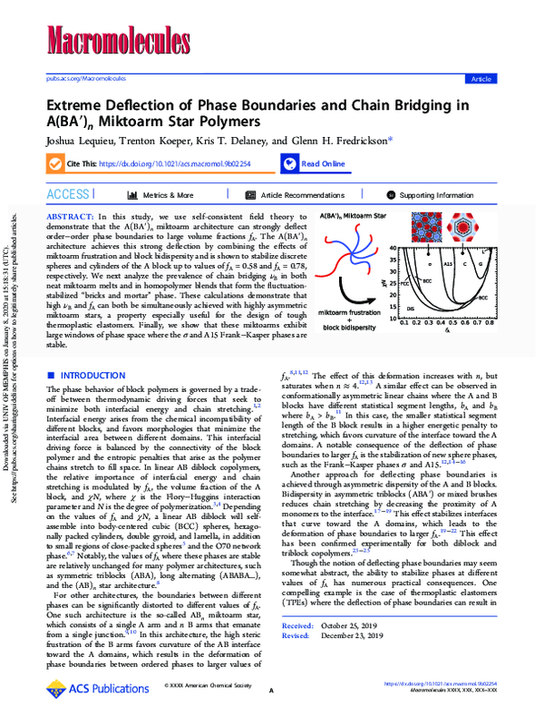 (PDF) Extreme Deflection of Phase Boundaries and Chain Bridging in A(BA′)n Miktoarm Star Polymers