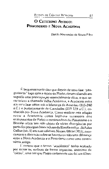 (PDF) O Ceticismo antigo: Pirronismo e Nova Academia