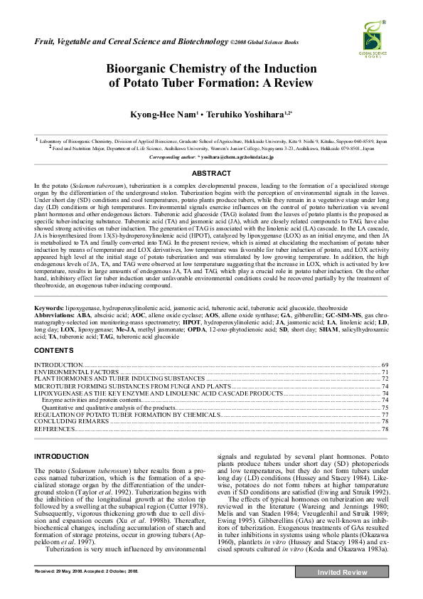 (PDF) Bioorganic Chemistry of the Induction of Potato Tuber Formation ...