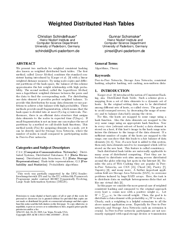 (PDF) Weighted distributed hash tables