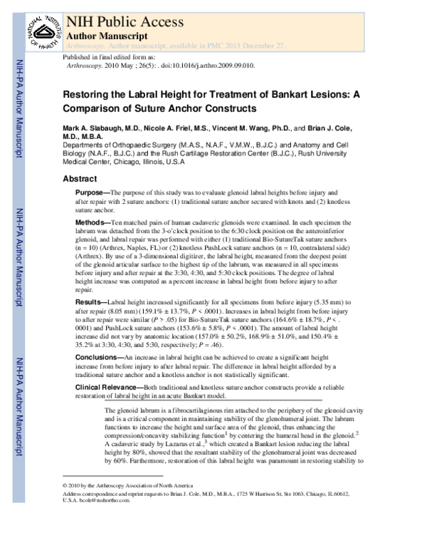 (PDF) Restoring the Labral Height for Treatment of Bankart Lesions: A ...