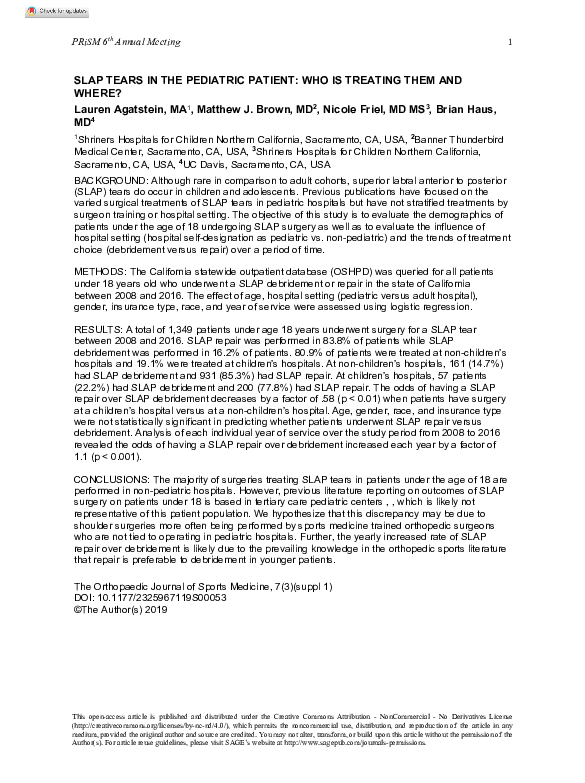 (PDF) Slap Tears in the Pediatric Patient: Who is Treating Them and Where?