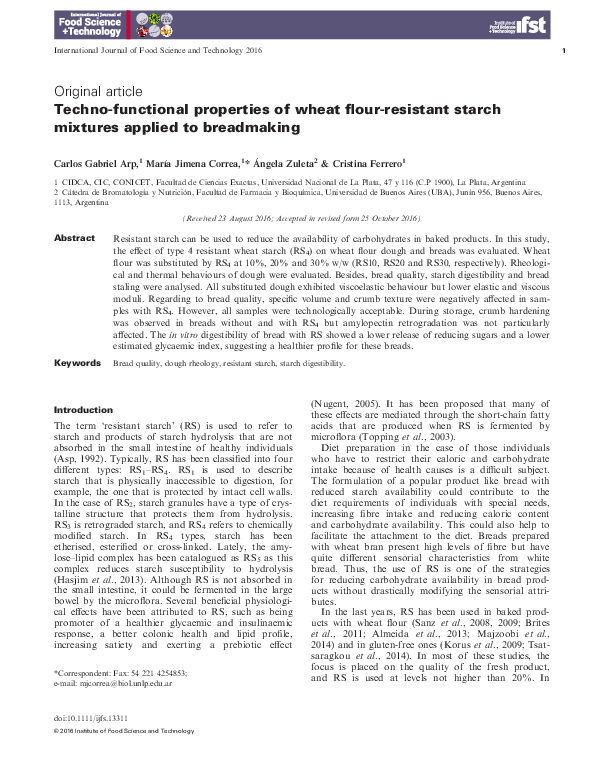 (PDF) Techno-functional properties of wheat flour-resistant starch ...