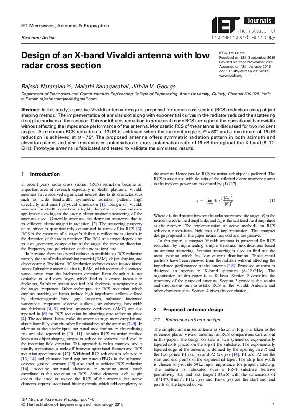 (PDF) Design of an X‐band Vivaldi antenna with low radar cross section
