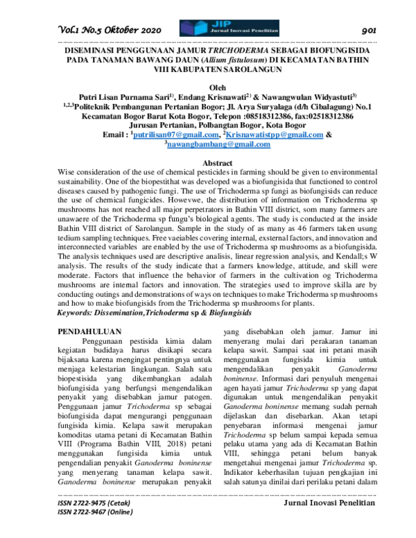 (PDF) DISEMINASI PENGGUNAAN JAMUR TRICHODERMA SEBAGAI BIOFUNGISIDA PADA ...