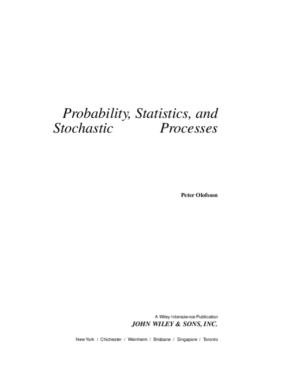 (PDF) Probability, Statistics, and Stochastic Processes
