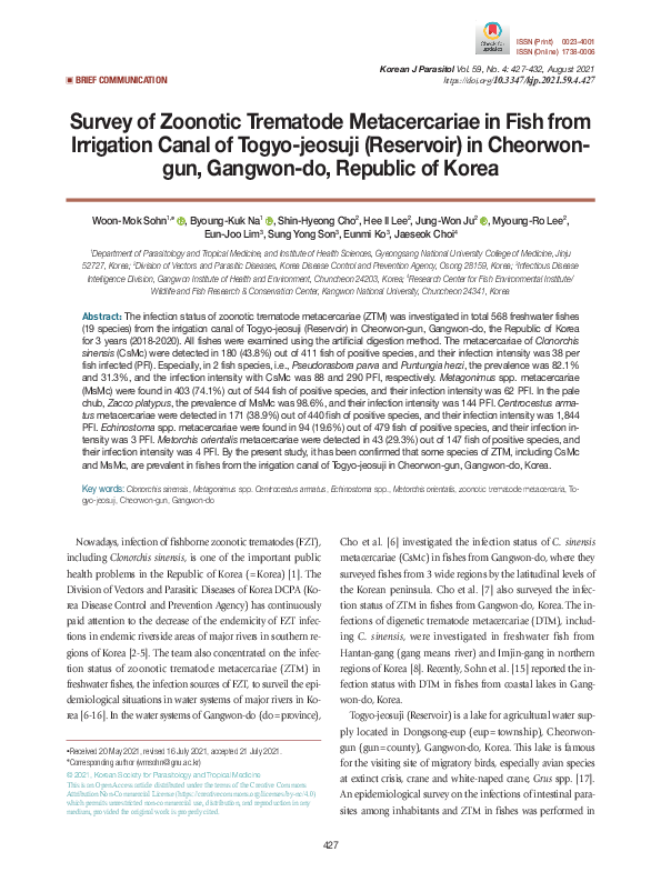 (PDF) Survey of Zoonotic Trematode Metacercariae in Fish from ...