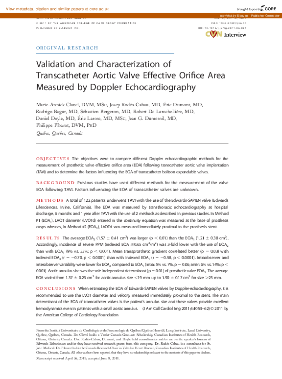 (PDF) Validation and Characterization of Transcatheter Aortic Valve ...