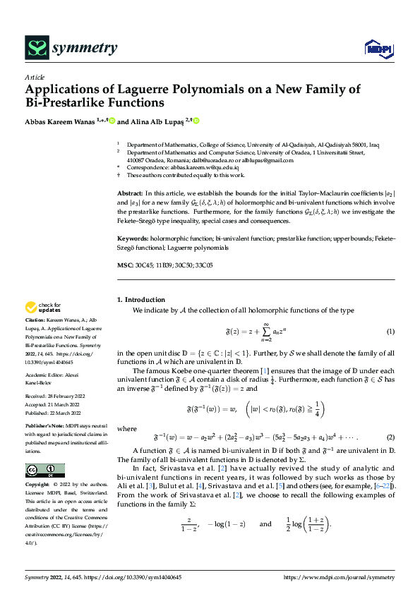 (PDF) Applications of Laguerre Polynomials on a New Family of Bi-Prestarlike Functions
