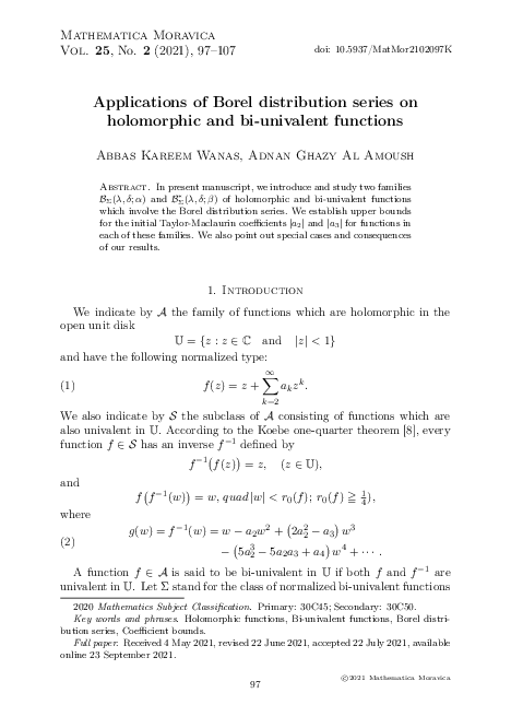 (PDF) Applications of Borel distribution series on holomorphic and bi ...
