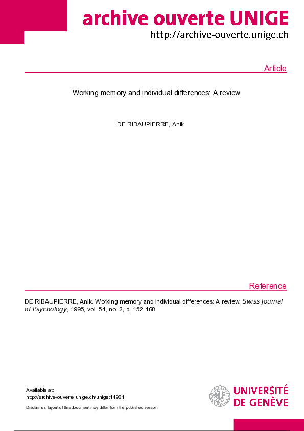 (PDF) Working memory and individual differences: A review