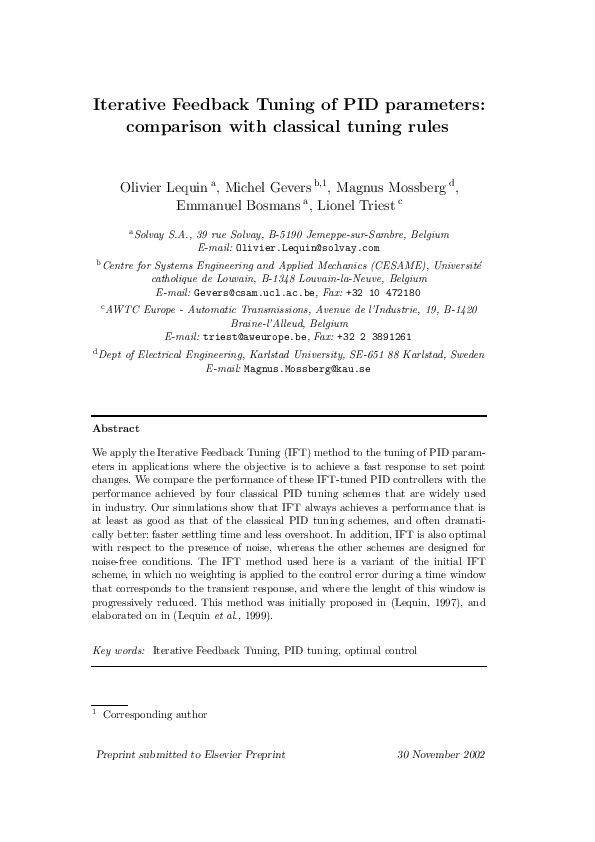 (PDF) Iterative feedback tuning of PID parameters: comparison with ...