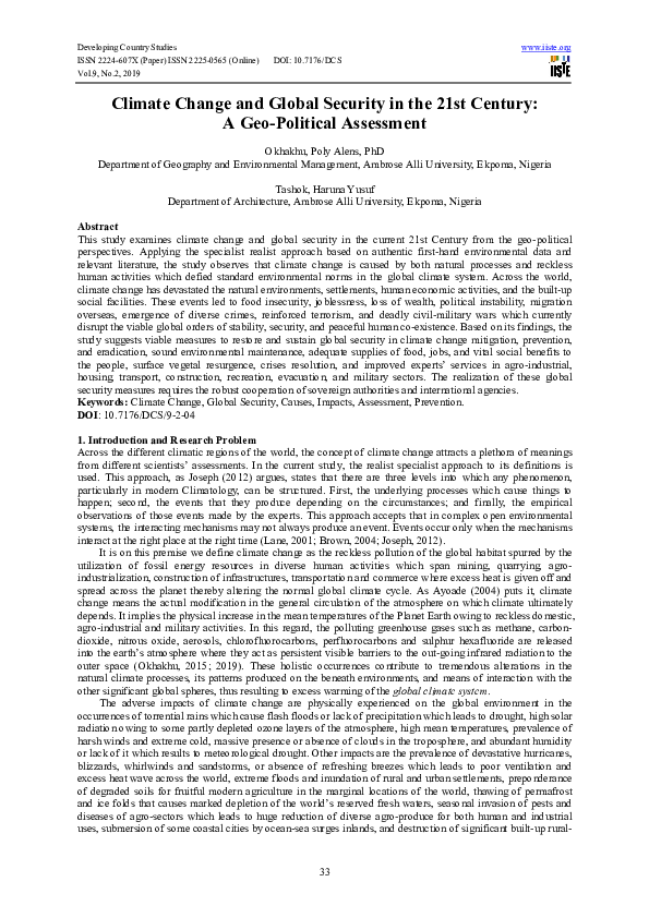 (PDF) Climate Change and Global Security in the 21st Century: A Geo ...