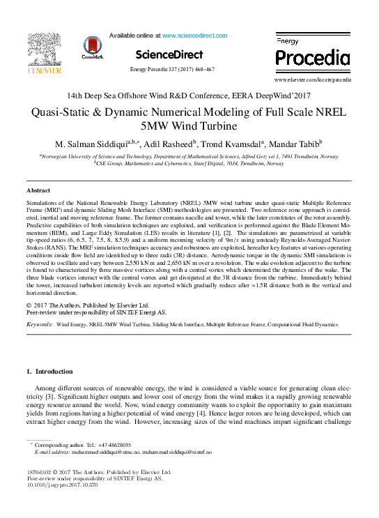 (PDF) Quasi-Static & Dynamic Numerical Modeling of Full Scale NREL 5MW Wind Turbine
