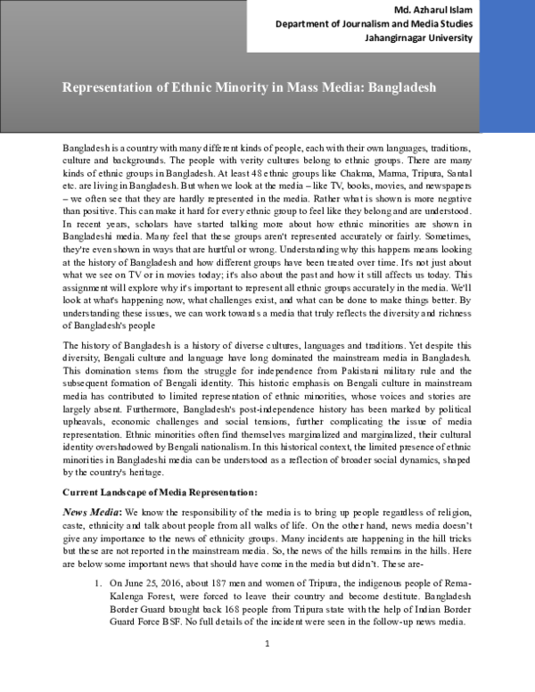(PDF) Representation of Ethnic Minority in Mass Media Bangladesh