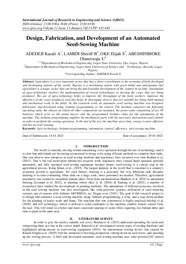 (PDF) Design, Fabrication, and Development of an Automated Seed-Sowing ...