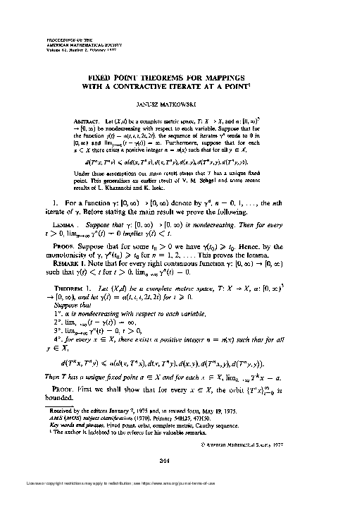 Pdf Fixed Point Theorems For Mappings With A Contractive Iterate At A