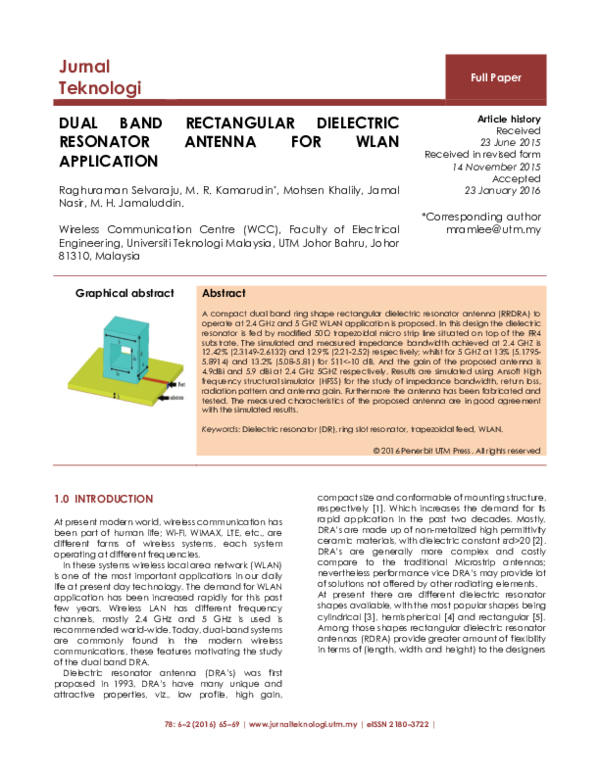 Pdf Dual Band Rectangular Dielectric Resonator Antenna