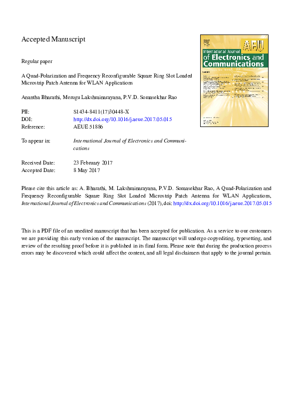 Pdf A Quad Polarization And Frequency Reconfigurable Square Ring Slot