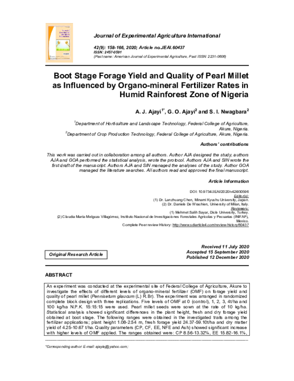 (PDF) Boot Stage Forage Yield and Quality of Pearl Millet as Influenced ...