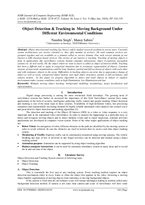 (PDF) Object Detection & Tracking in Moving Background Under Different ...