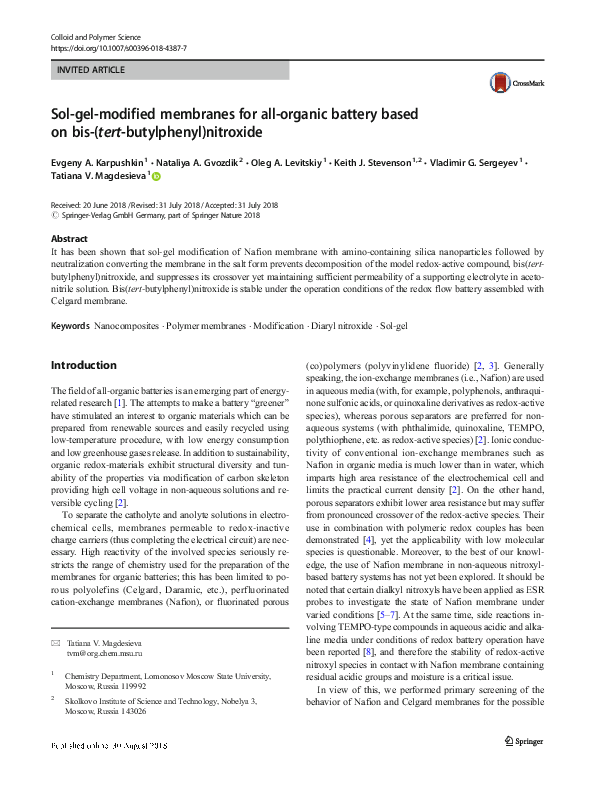 (PDF) Sol-gel-modified membranes for all-organic battery based on bis ...
