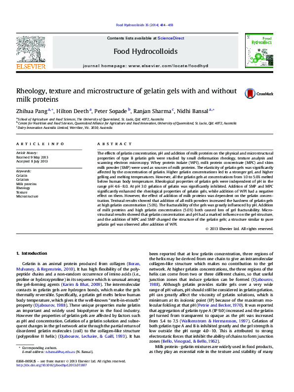 (PDF) Rheology, texture and microstructure of gelatin gels with and without milk proteins