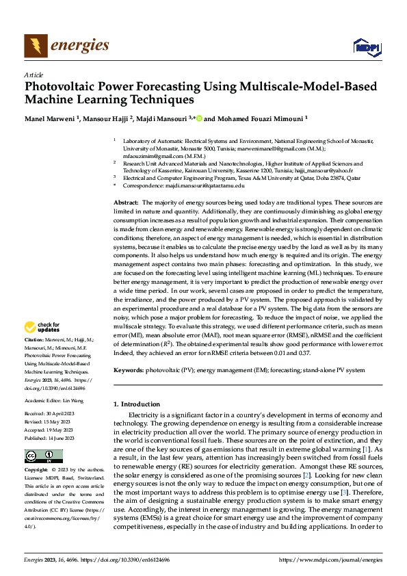 (PDF) Photovoltaic Power Forecasting Using Multiscale-Model-Based ...