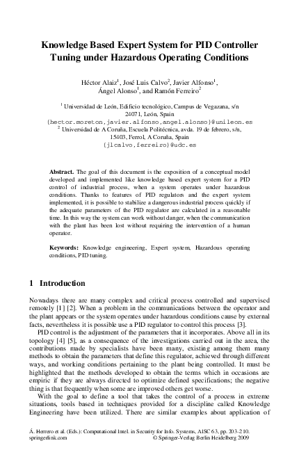 (PDF) Knowledge Based Expert System for PID Controller Tuning under Hazardous Operating ...