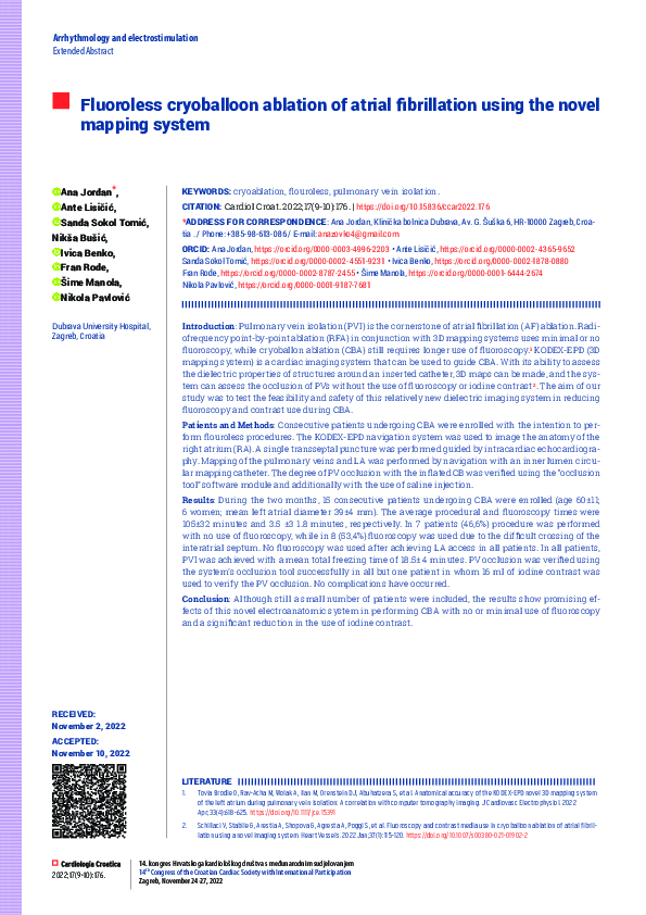 (PDF) Fluoroless cryoballoon ablation of atrial fibrillation using the novel mapping system