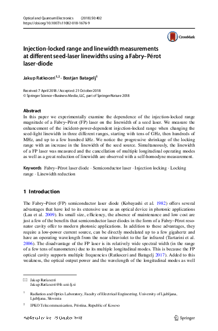 (PDF) Injection-locked range and linewidth measurements at different ...