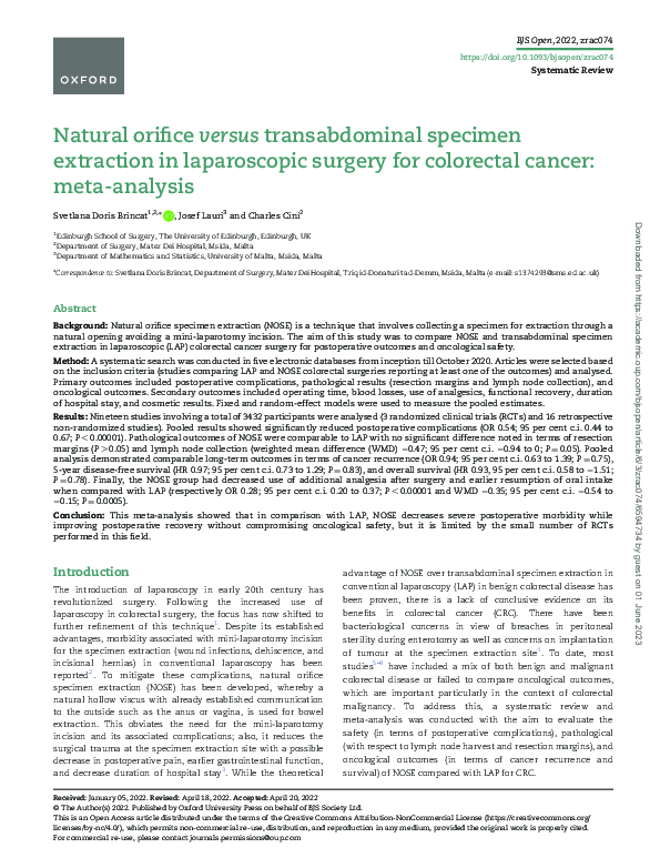 (PDF) Natural orifice versus transabdominal specimen extraction in ...
