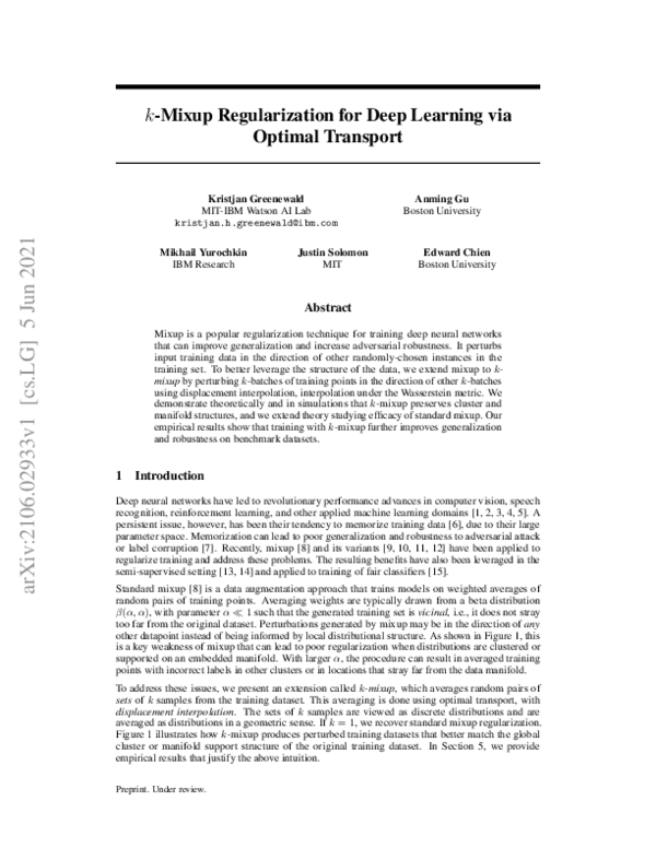 (PDF) k-Mixup Regularization for Deep Learning via Optimal Transport