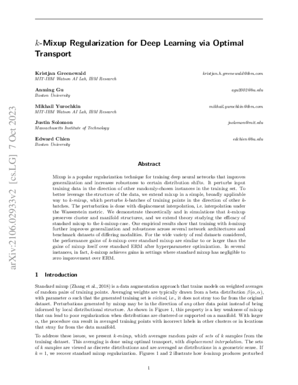 (PDF) k-Mixup Regularization for Deep Learning via Optimal Transport
