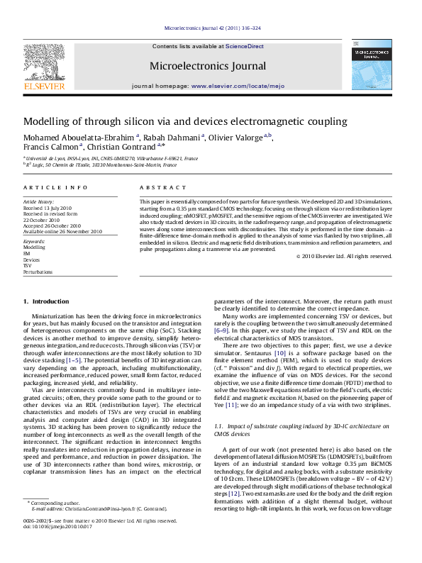 Pdf Modelling Of Through Silicon Via And Devices Electromagnetic Coupling