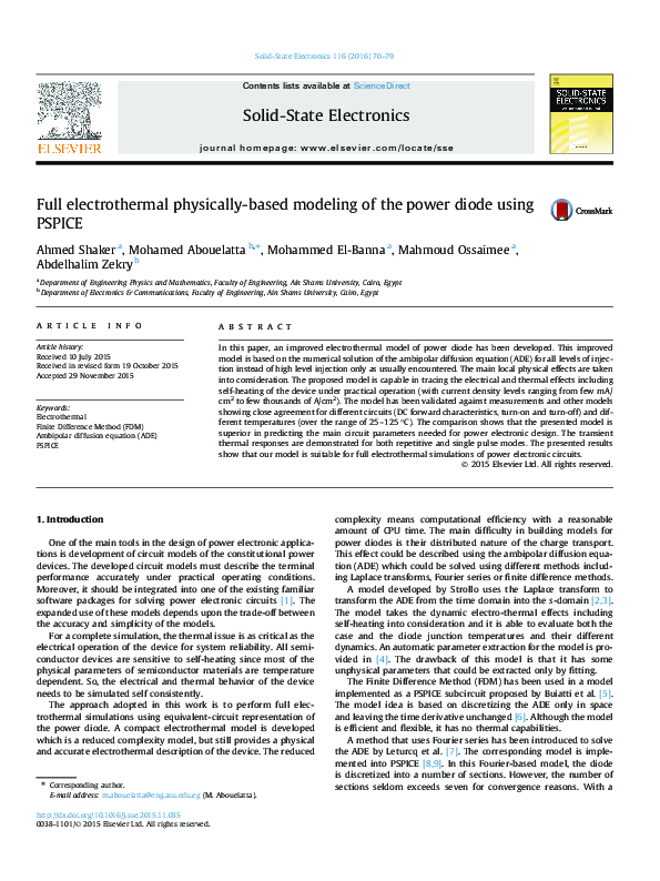 (PDF) Full electrothermal physically-based modeling of the power diode using PSPICE
