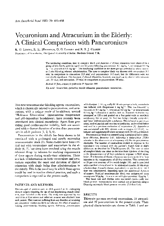 (PDF) Vecuronium and Atracurium in the Elderly: A Clinical Comparison ...