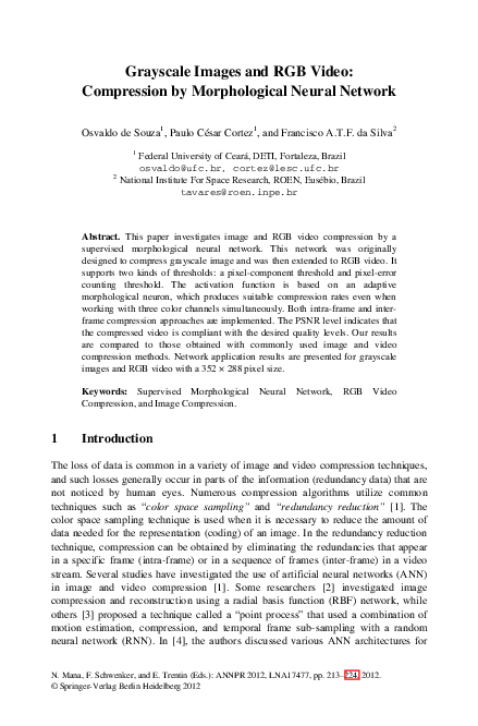 (PDF) Grayscale Images and RGB Video: Compression by Morphological Neural Network