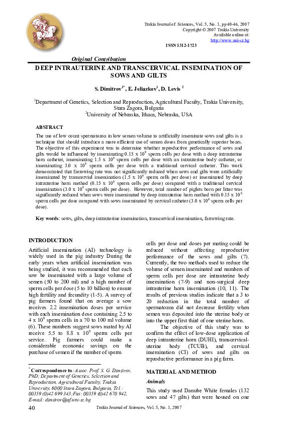 (PDF) Original Contribution DEEP INTRAUTERINE AND TRANSCERVICAL INSEMINATION OF SOWS AND GILTS