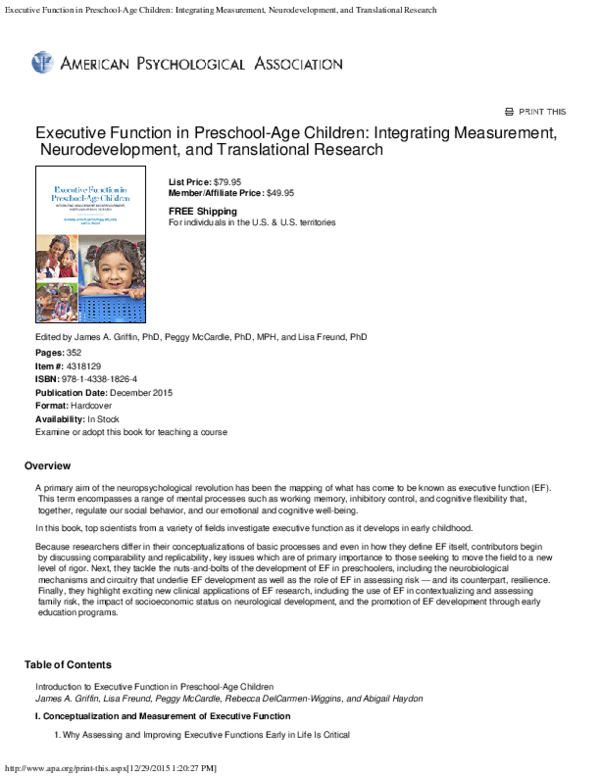 (PDF) Executive function in preschool-age children: Integrating ...