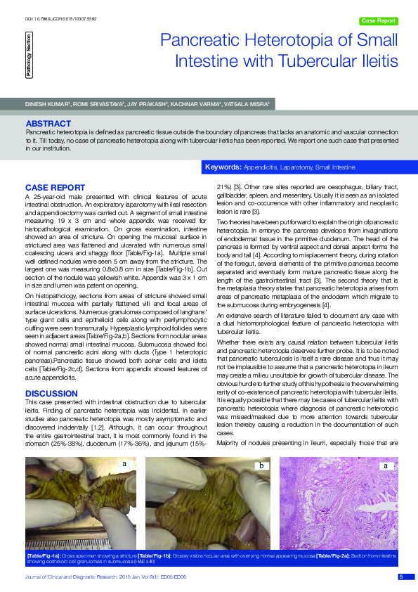 (PDF) Pancreatic heterotopia of small intestine with tubercular ileitis