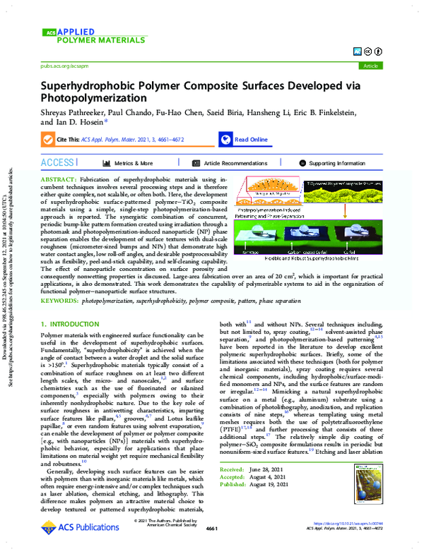 (PDF) Superhydrophobic Polymer Composite Surfaces Developed via Photopolymerization