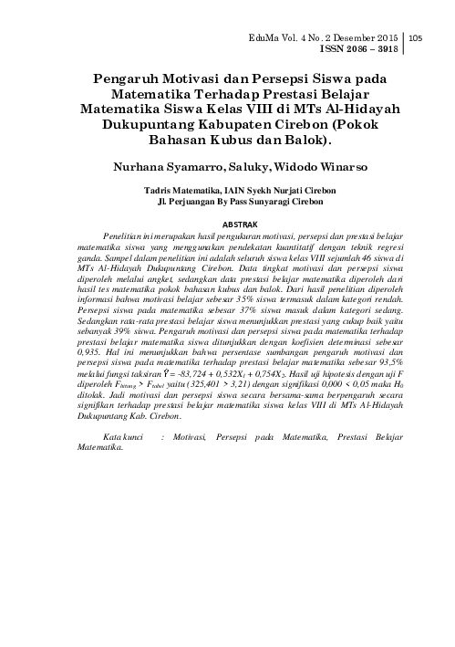(PDF) Pengaruh Motivasi Dan Persepsi Siswa Pada Matematika Terhadap Prestasi Belajar Matematika ...