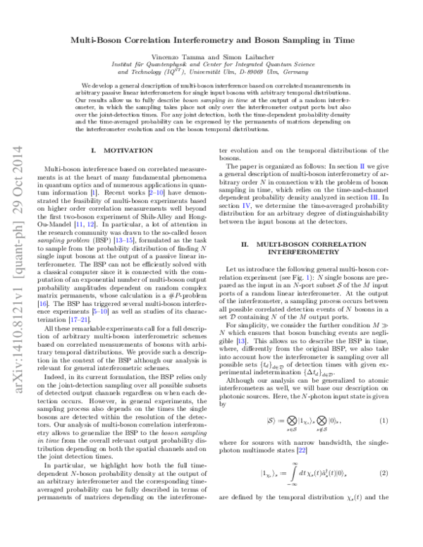 (PDF) Multi-Boson Correlation Interferometry and Boson Sampling in Time