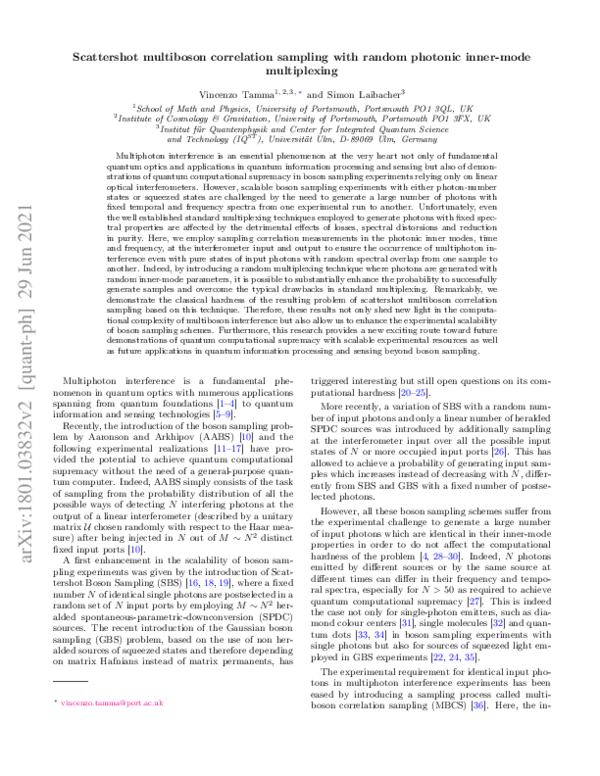 (PDF) Scattershot multiboson correlation sampling with random photonic inner-mode multiplexing ...