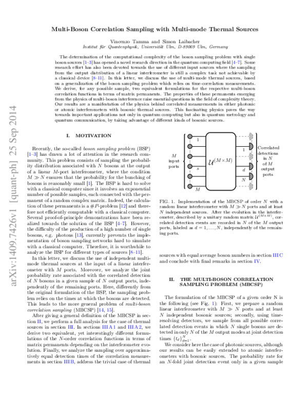 (PDF) Multi-Boson Correlation Sampling with Multi-mode Thermal Sources
