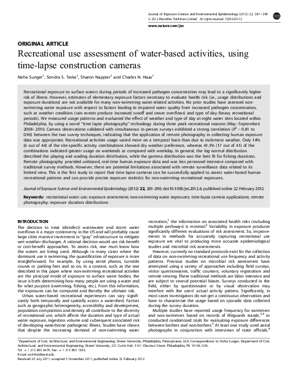 (PDF) Recreational use assessment of water-based activities, using time ...