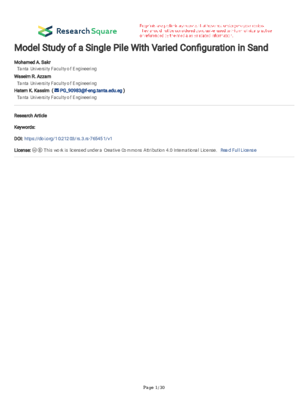 (PDF) Model Study of a Single Pile With Varied Configuration in Sand