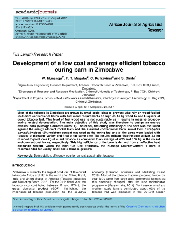 (PDF) Development of a low cost and energy efficient tobacco curing ...